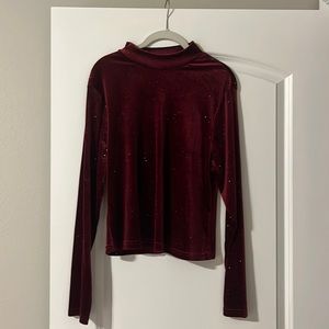 SHEIN | Tops | Nwot Shein Maroon Sparkly Velvet Mock Neck Long Sleeve ...